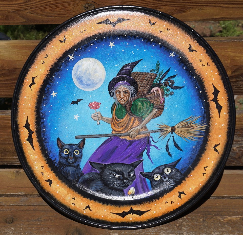 ORIGINAL FANTASY WITCH BAT ILLUSTRATION ART PAINTING NOIR PULP HORROR ...