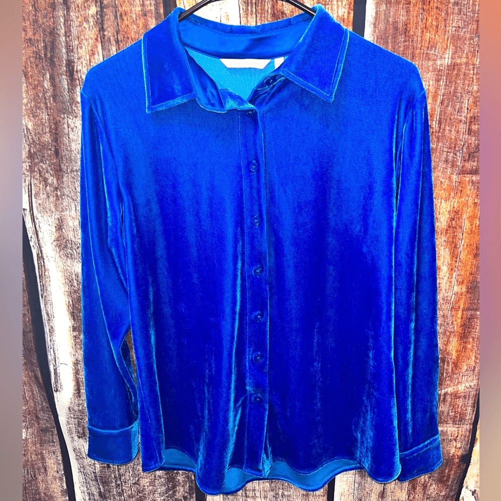 Soft Surroundings Royal Blue Velvet Button Down Shirt - Gem