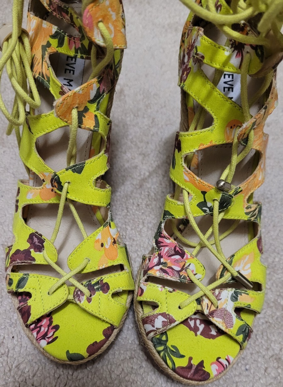 Steve Madden Neon Green flower print wedges size 6.5 … - Gem