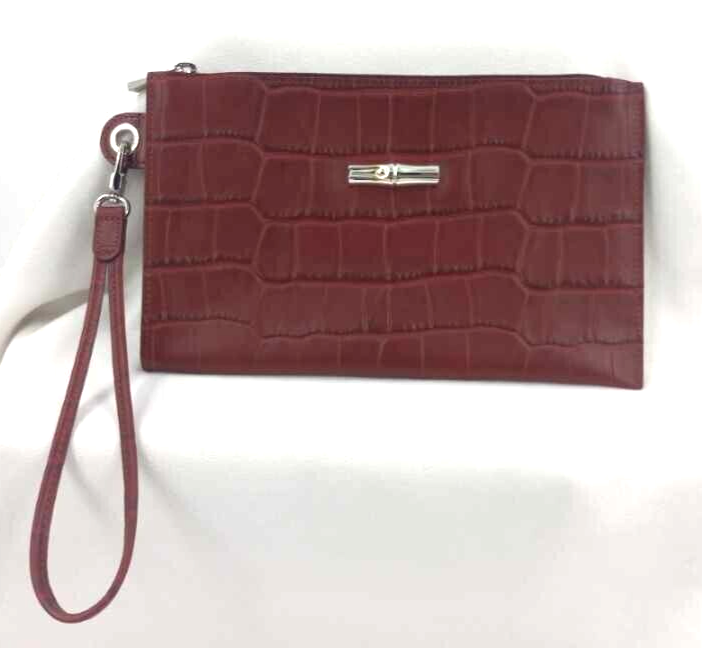 Longchamp Paris 2541858204 Red Brick Croc Embossed Leather Wristlet ...