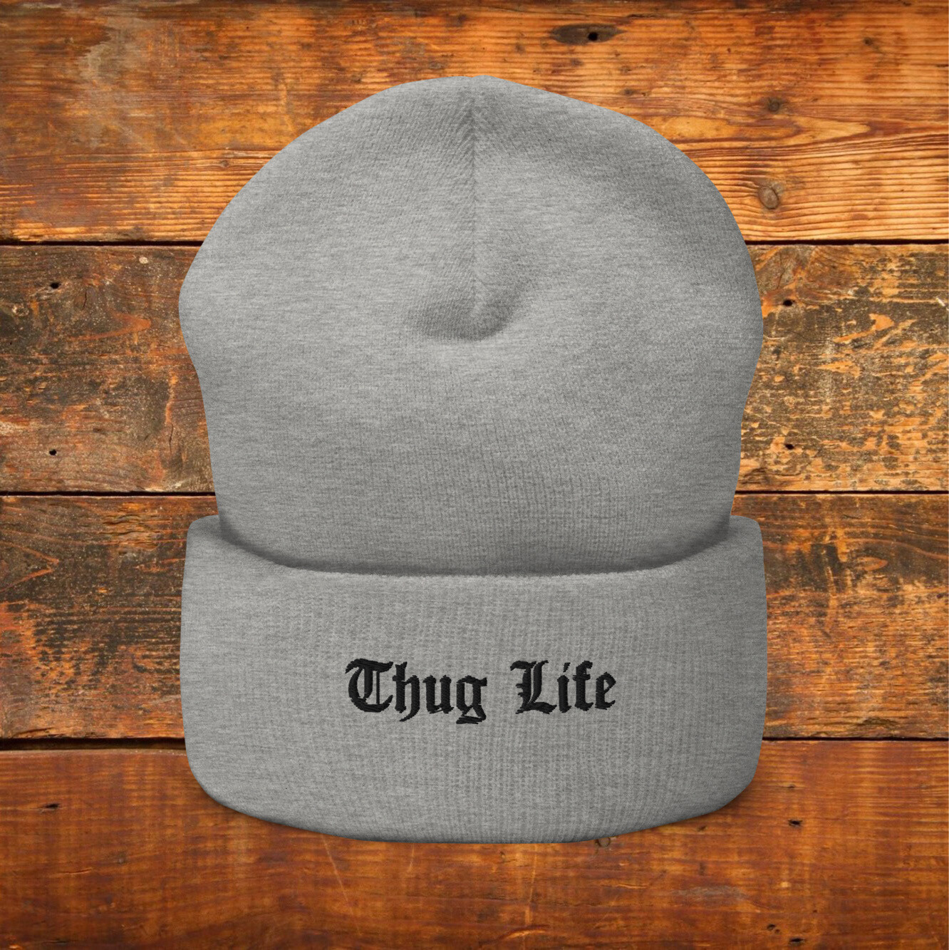 THUG LIFE EMBROIDERED SCRIPT CUFFED BEANIE WINTER HAT RARE HIP HOP RAP ...