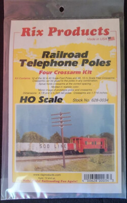 HO Scale RIX PRODUCTS 628-0034 Railroad Telephone Poles 4 Crossarm Kit ...