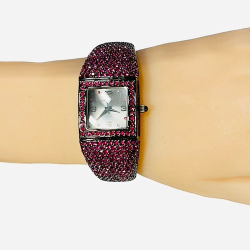 Joan Boyce Pink Rhinestone Watch Cuff Bracelet Round Gunmetal UNTESTED ...
