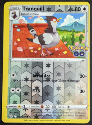 Tranquill Reverse Holo Miscut OC Error LP 062/078 Pokemon Go Pokemon ...