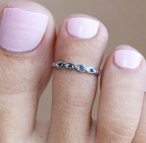 Adjustable Toe Ring 0.30Ct Round Blue Sapphire Women's 14k White Gold ...