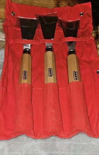 AMT Wood Woodworking Carving Fishtail Gouges Set, Large 2" Tools In Tie ...