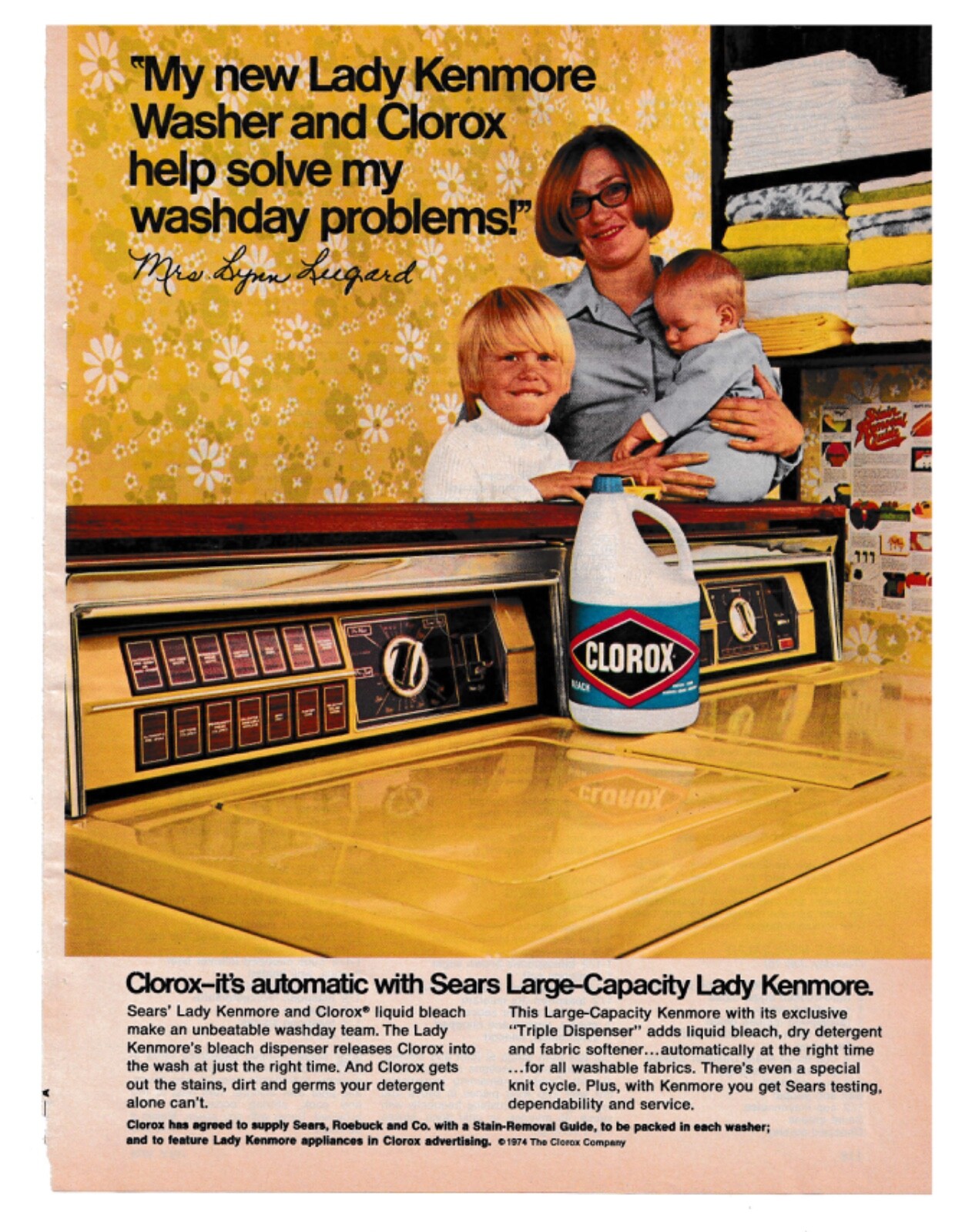 vintage 1970s mag print ad Clorox laundry Lady Kenmore Washer home ...