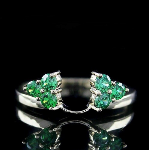14K White Gold Plated 0.42 Ct Round Simulated Green Emerald Enhancer ...