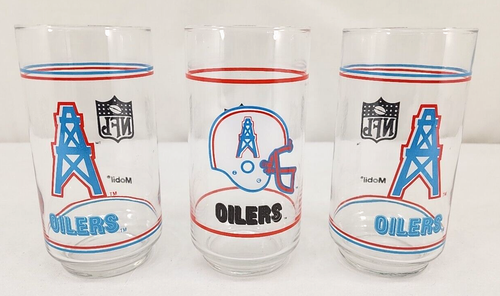 3 Houston Oilers NFL Football Chevron Mobil Oil Glasses Tumbler Vintage ...