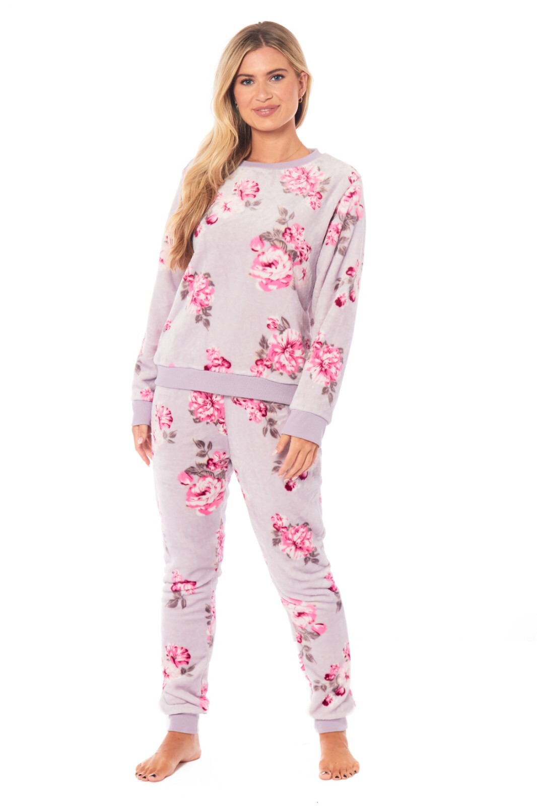 Floral Print Ladies Women PJS Fluffy Fleece Warm Cosy Soft Teddy Sherpa ...