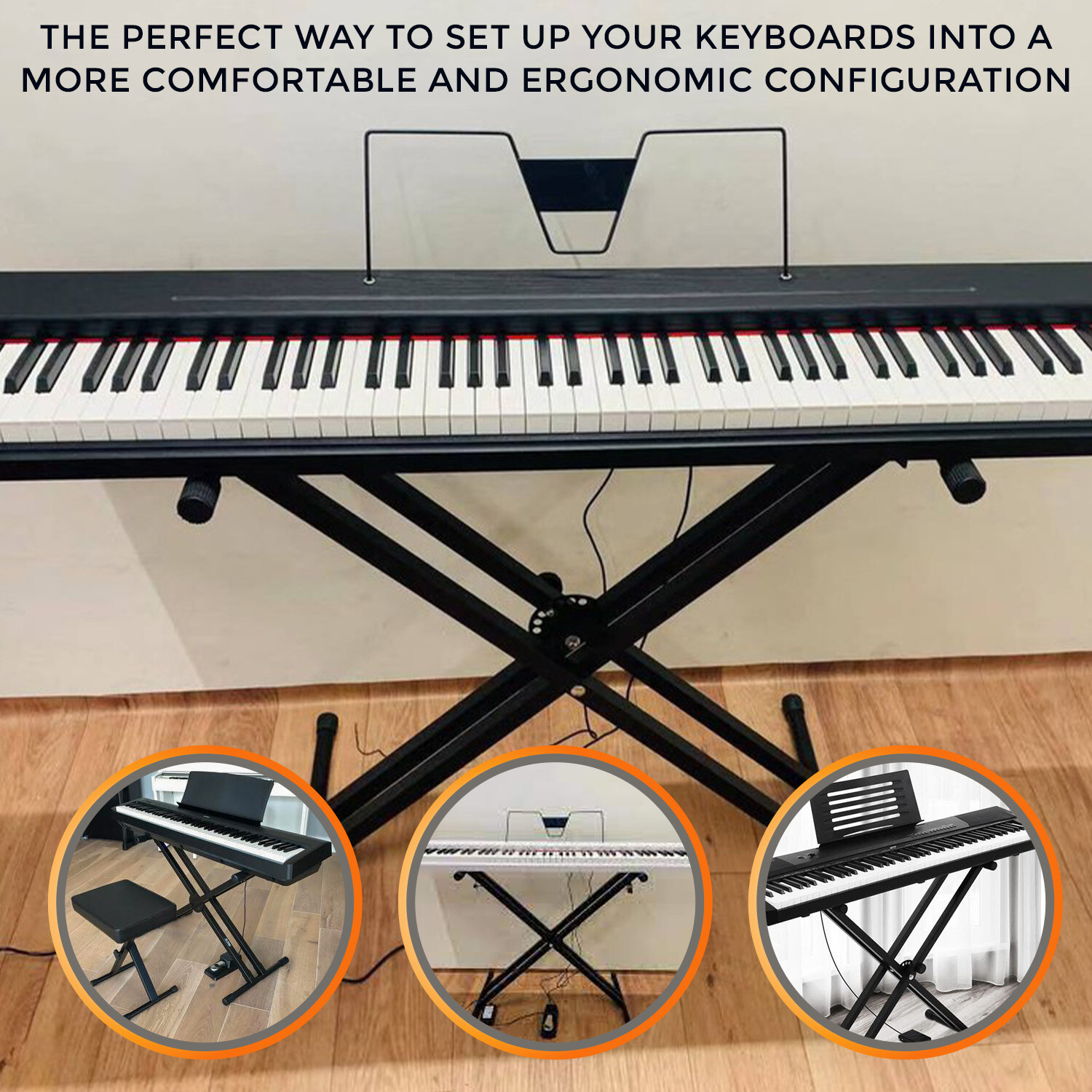 Height Adjustable Double Braced X Frame Music Piano Keyboard Stand ...