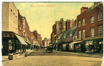 UK Wisbech - High Street Business Signs 1909 cover on postcard | eBay