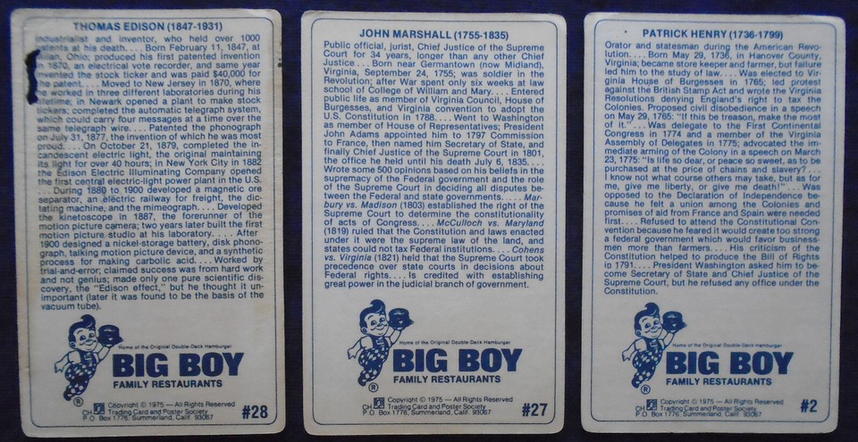 Big Boy Family Restaurants Trading Cards 1975 | eBay