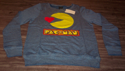 WOMEN'S TEEN Juniors I LOVE PAC-MAN PACMAN Crew Sweatshirt SMALL NEW w ...