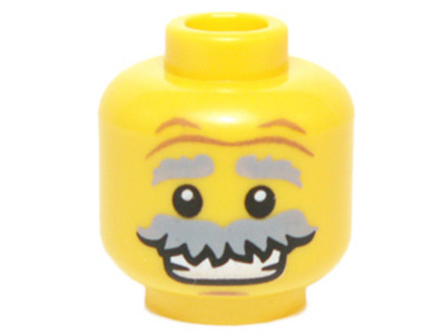 LEGO - Minifig, Head Bushy Gray Moustache & Raised Eyebrows w/ Open ...