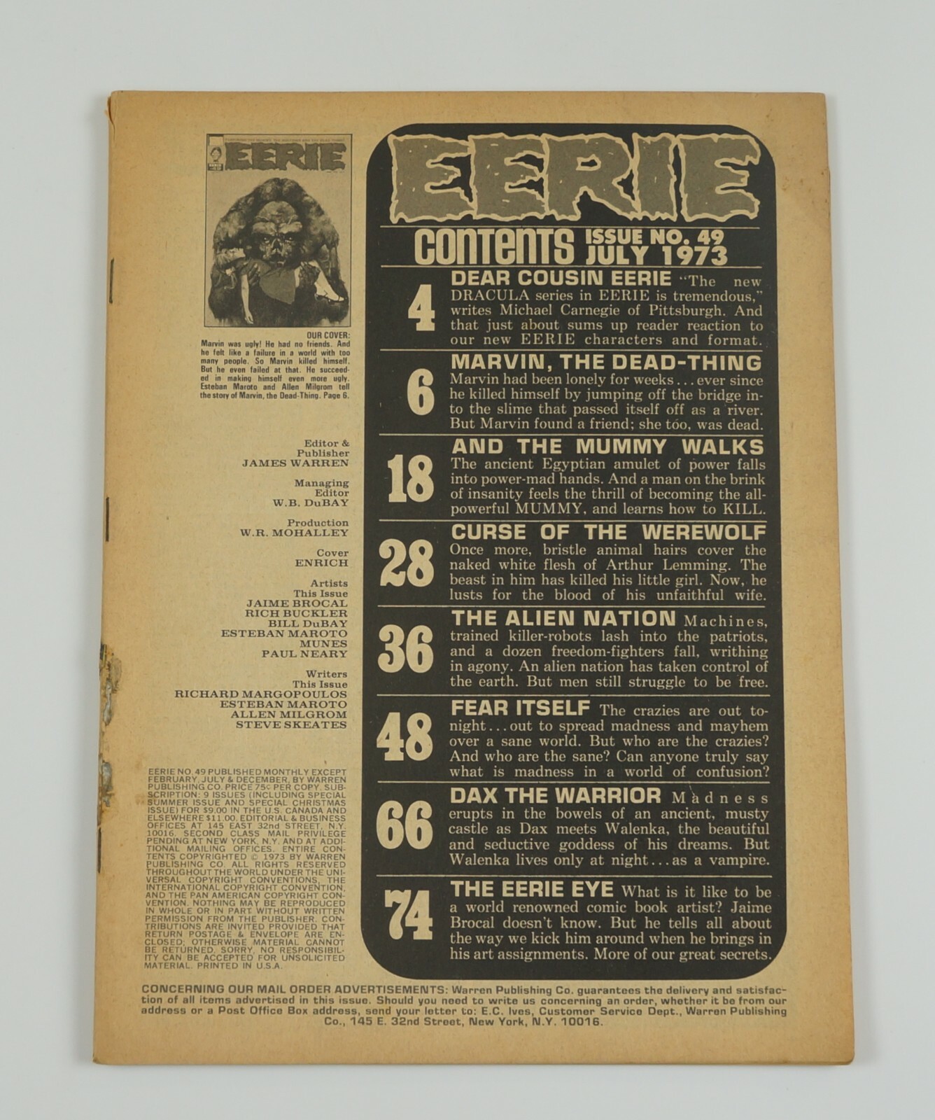 Eerie Magazine #49 July 1973 - NO COVER Al Milgrom Rich Buckler Esteban ...