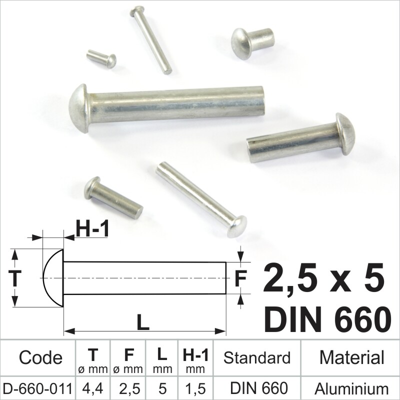 Solid Aluminium Round Head Rivets DIN 660 Dia 2mm 2,5mm 3mm 4mm 5mm 6mm ...