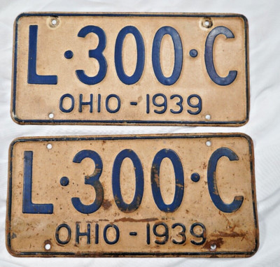 Original Vintage 1939 OHIO License Plate SET Pair L-300-C | eBay