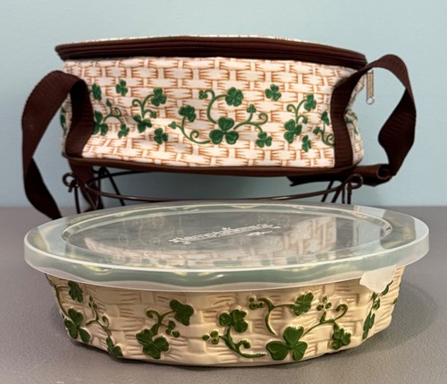 Temptations 4pc St. Patrick Casserole Pie Set Green Floral Lace Basket ...