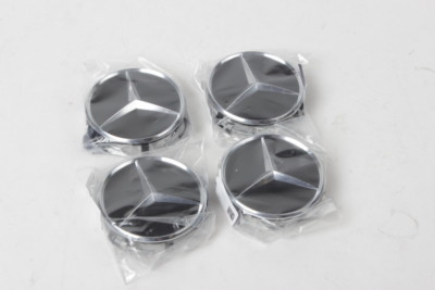 GENUINE Wheel Center Hub Cap Star Black Chrome Covers 4x SET MERCEDES ...