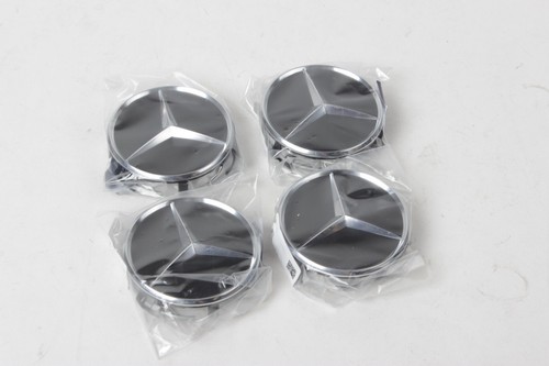 GENUINE Wheel Center Hub Cap Star Black Chrome Covers 4x SET MERCEDES ...