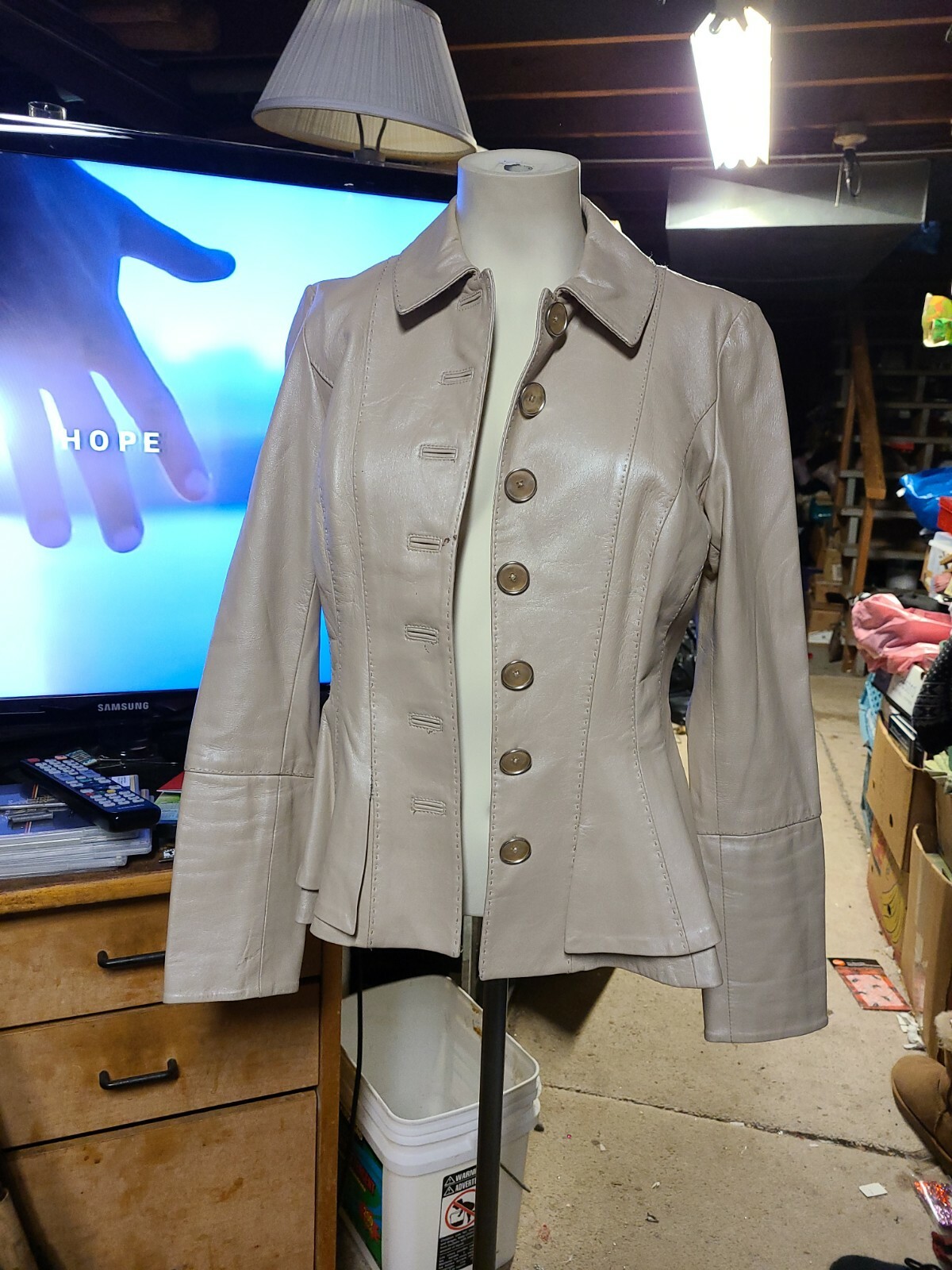 ETCETERA Leather Short Jacket Size 2 Taupe Biege coat nice | eBay