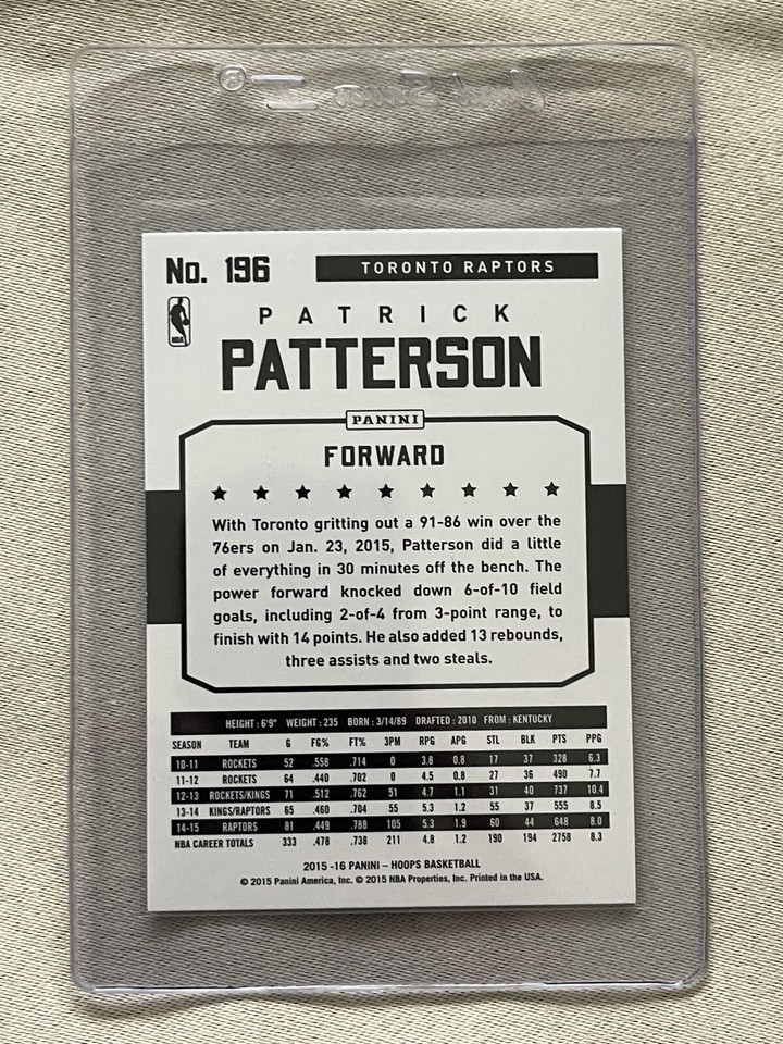 2015-16 Panini NBA Hoops Patrick Patterson Toronto Raptors No. 196 | eBay