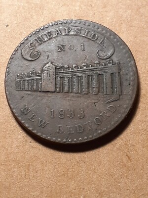1833 FRANCIS L. BRIGHAM No. 1 CHEAPSIDE NEW BEDFORD MA HARD TIMES TOKEN ...