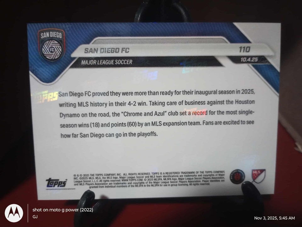 2025 Topps Now MLS #110 Anders Dreyer San Diego FC SDFC Lozano PR:404 ...