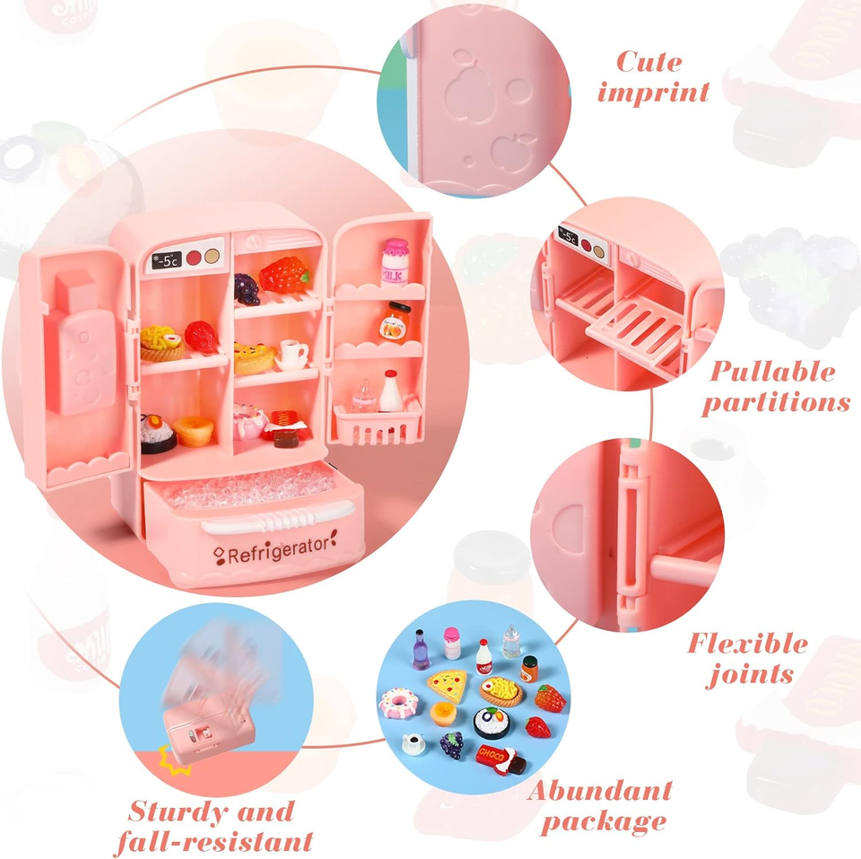 17 Pieces Dollhouse Refrigerator Mini Fridge Toy with Mini Food Set ...