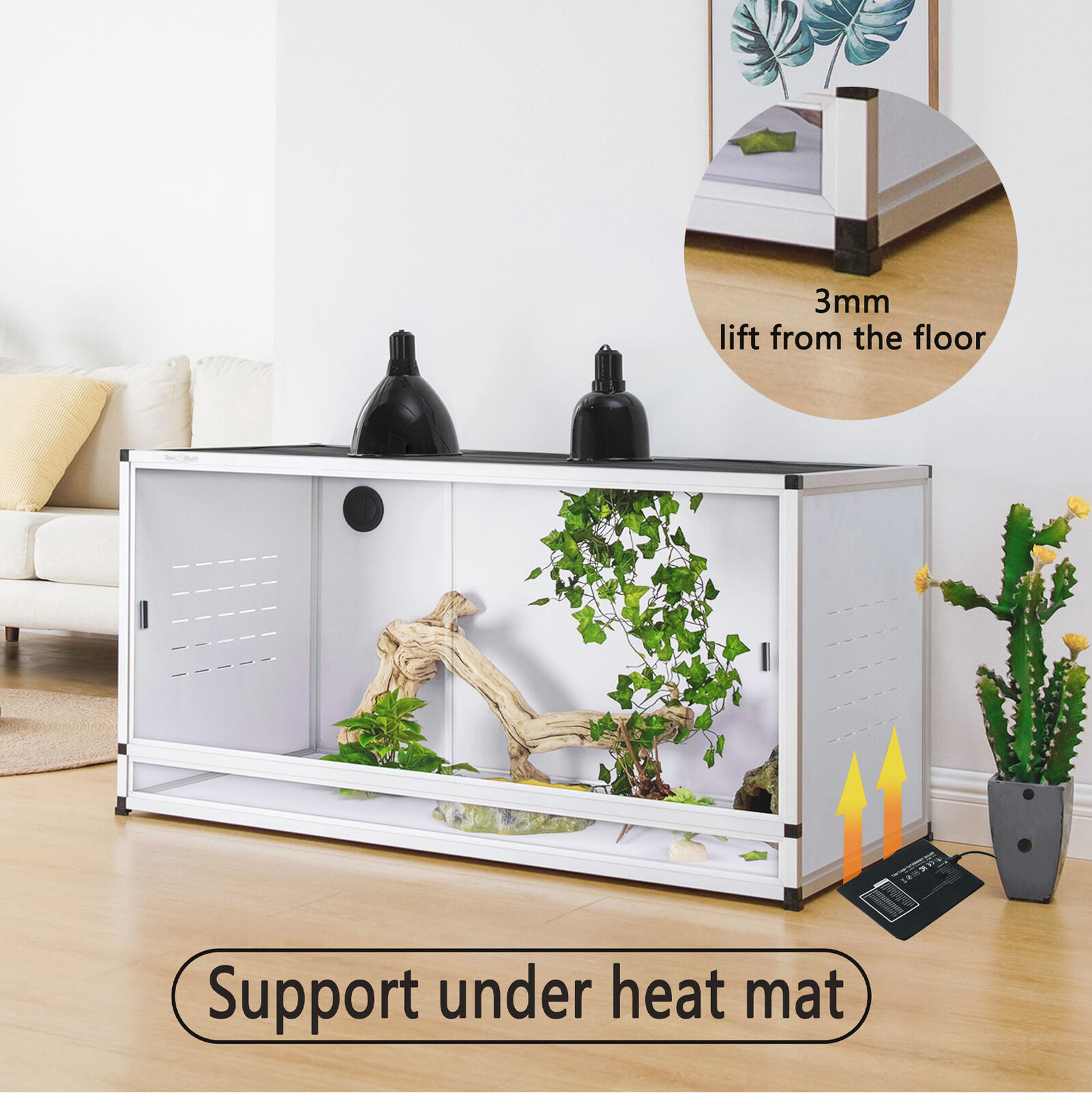 Reptile Terrarium Up to 4x2x2FT Stackable Enclosure Snake Tank 120 ...