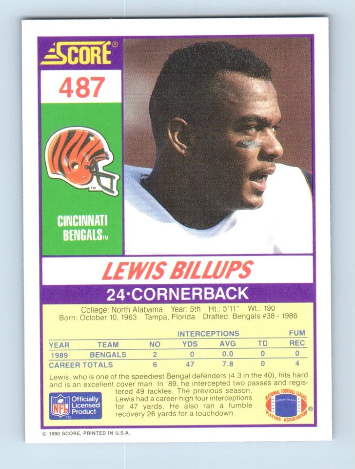 1990 Score Lewis Billups Cincinnati Bengals #487 | eBay