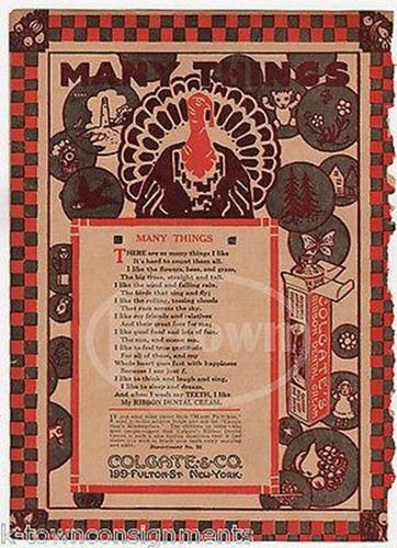 Thanksgiving Turkey Poem Colgate Dental Cream Antique Graphic ...