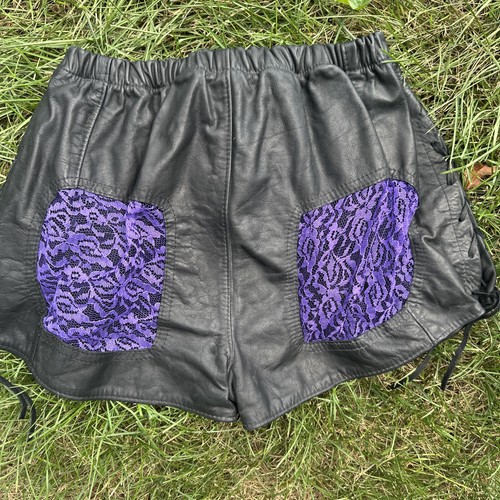 Vintage USA Leather W/ Lace Booty Cheeks -Tie Sides Biker Shorts Small ...