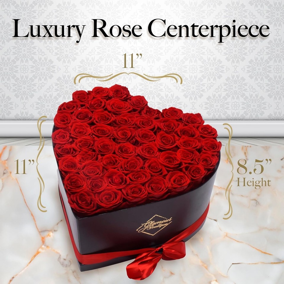 Elegant 50 Red Roses Forever Heart Box - Luxurious Gift for Special ...