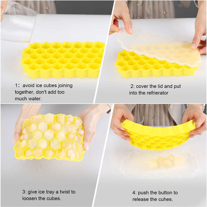 Premium Ice Cube Trays Silicone Hexagonal Ice Cube Molds with Sealing ...