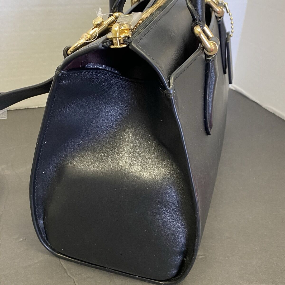 Coach BOND Refined Calf Leather Satchel Shoulder Bag BLACK Coach BOND Refined Calf Leather Satchel Shoulder Bag BLACK