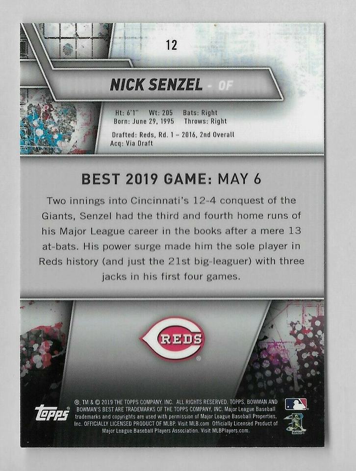 NICK SENZEL 2019 BOWMAN'S BEST ROOKIE RC CARD #12 REDS | eBay