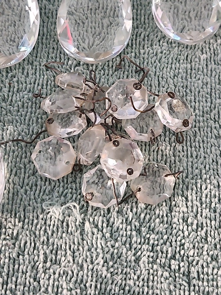 Vintage Glass Crystal Faceted Chandelier Lamp Crystals Prisms Repair ...