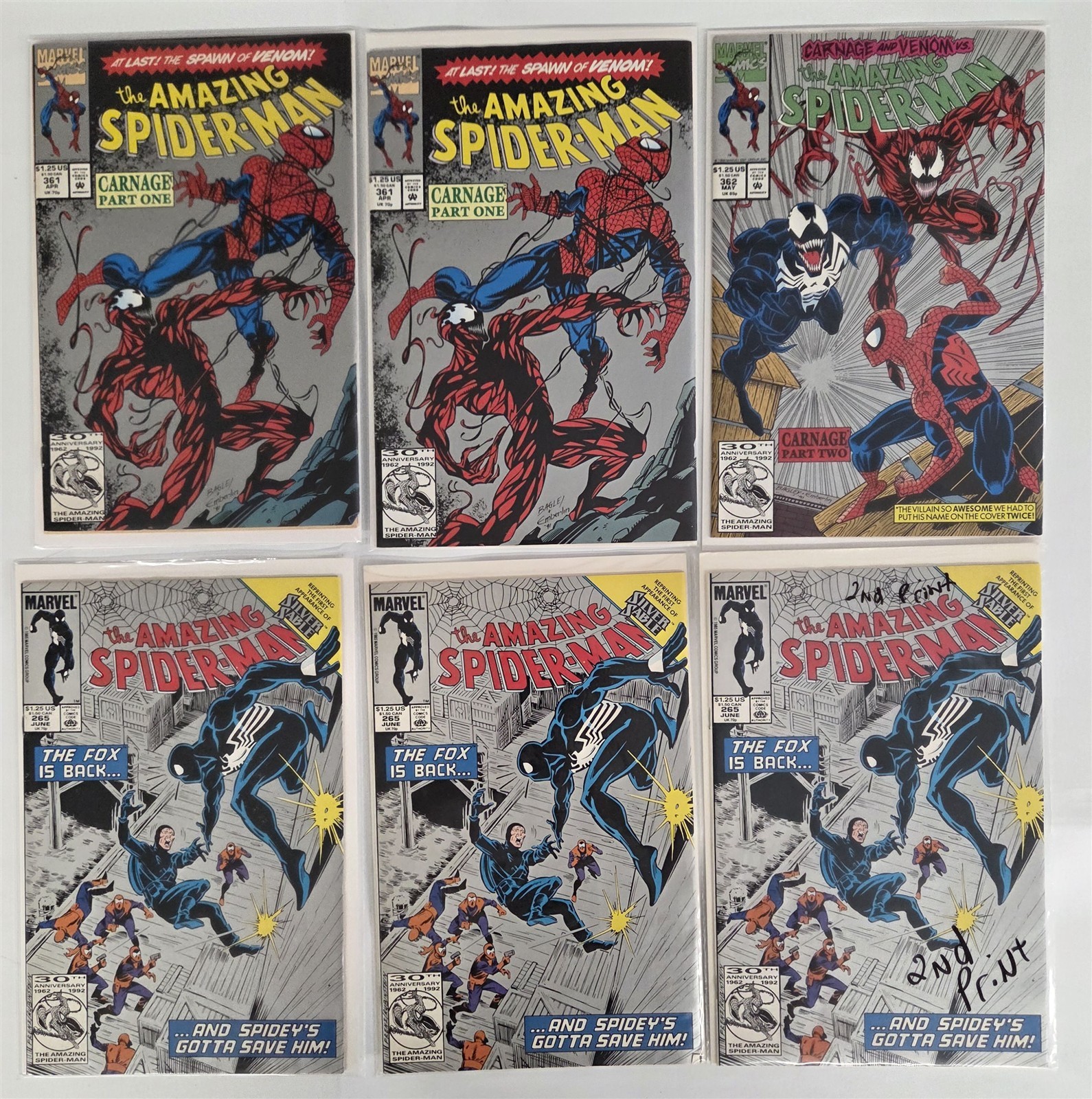 AMAZING SPIDER-MAN #361 362 265 Lot of (6) Comics All 2nd Prints 1st ...