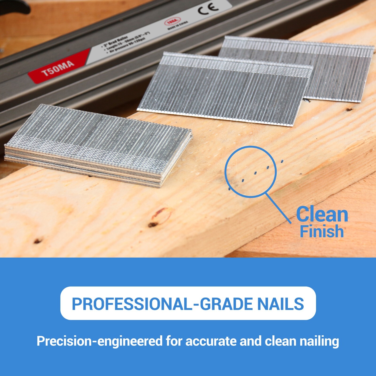meite 16 Gauge Finish Nails 7/8" to 2-1/2" T -Head Galvanized Nails (6 ...