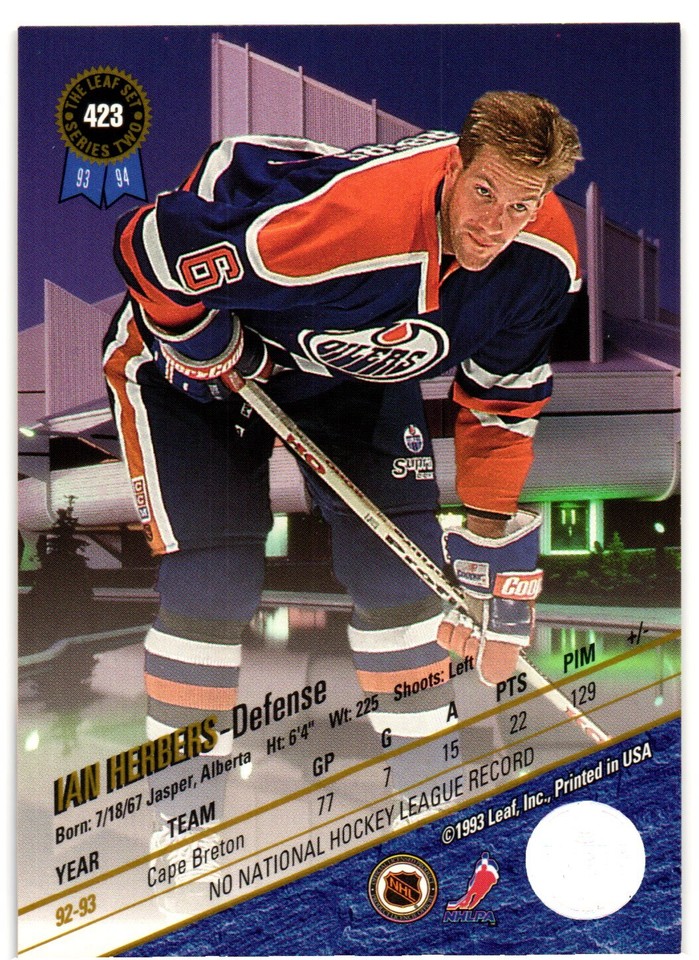 1993-94 Leaf #423 Ian Herbers Edmonton Oilers Rookie | eBay