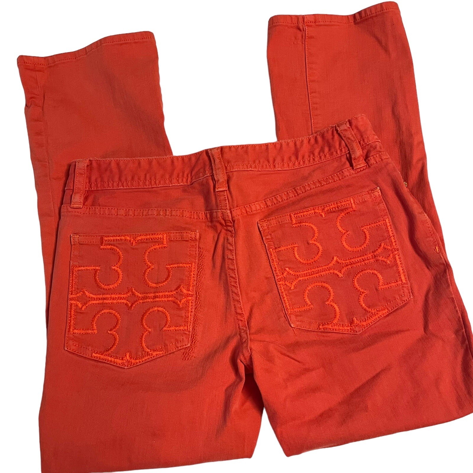 Tory Burch Bright Orange Color Embroidered Pockets Cr… - Gem
