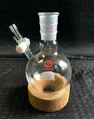 Ace Glass 250mL Round Bottom Flask w/ 2mm Stopcock & Septum Port, 24/40 ...