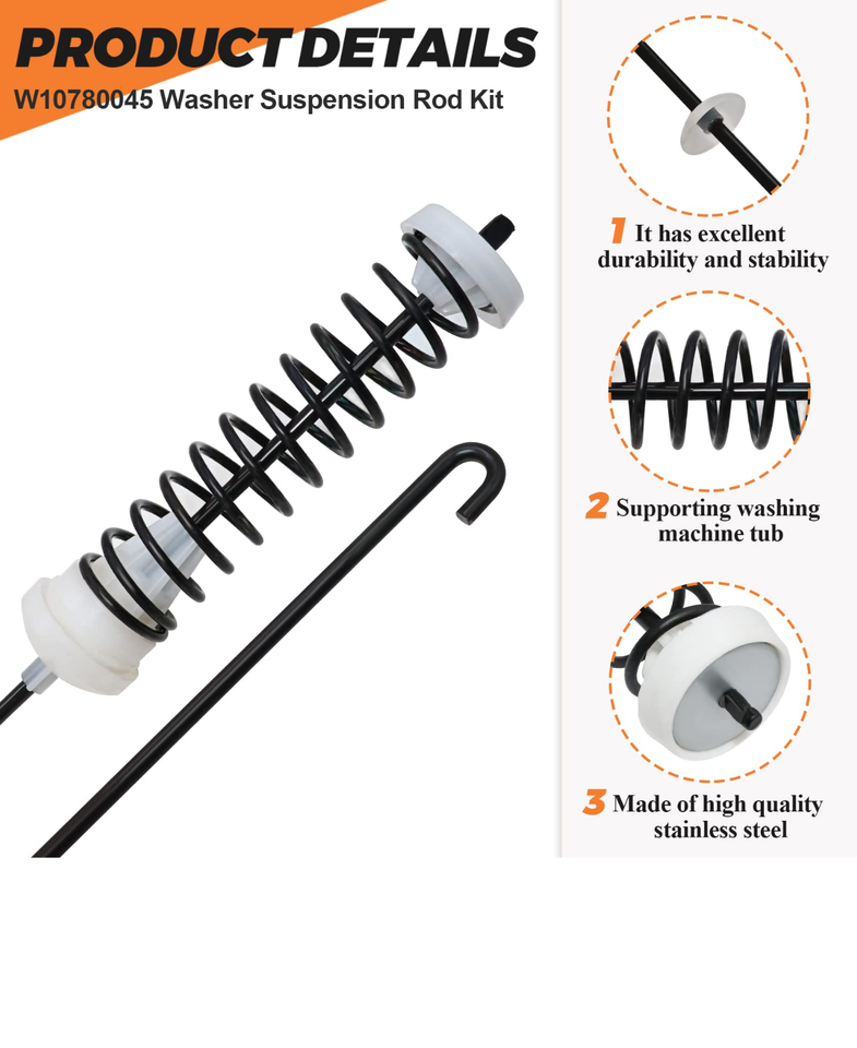 W10780045 Whirlpool Washer Suspension Rod Kit. OEM, Original Whirlpool ...