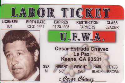 Cesar Chavez LABOR TICKET La Paz Keene CA fun collectors card Drivers ...