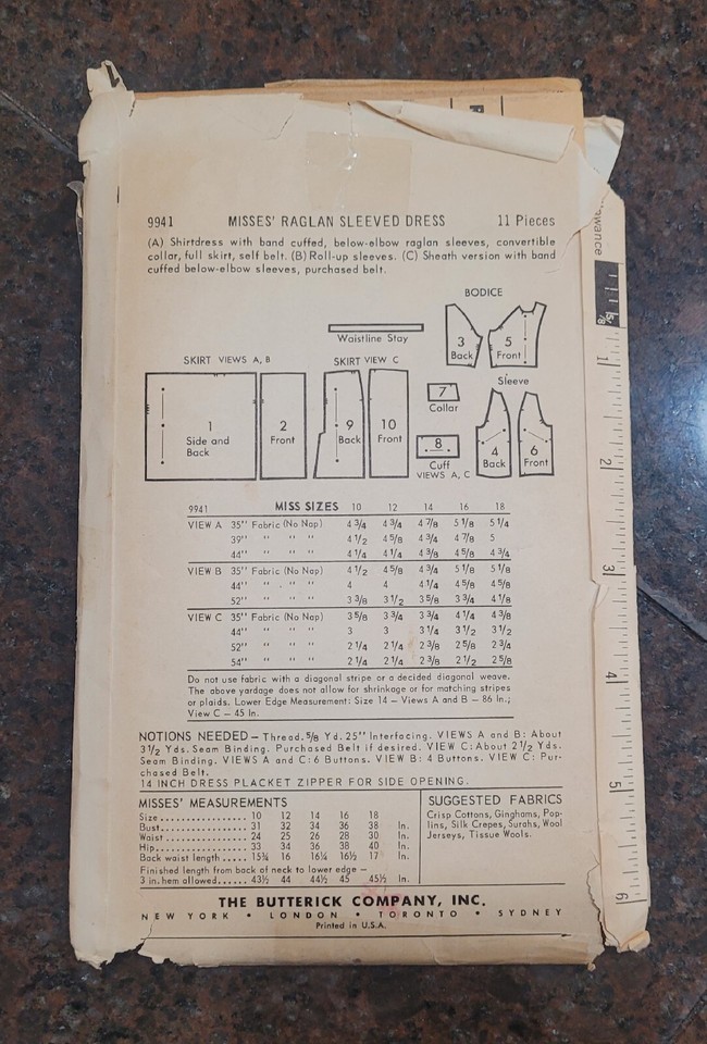 Butterick 9941 Dress Flared Vintage 1950s Sewing Pattern 12 Bust 32 ...