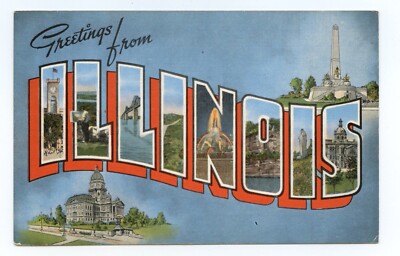 Greetings From Illinois - Linen Large Letter Postcard | eBay