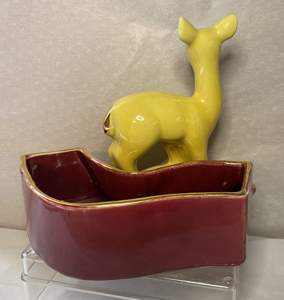 Vintage Shawnee Pottery Planter. Doe,fawn. Gold Paint Accents.🔺flaw | eBay