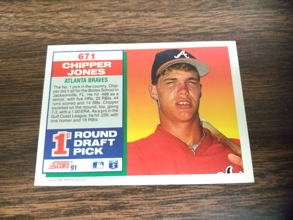 CHIPPER JONES 1991 SCORE CARD #671 ATLANTA BRAVES (1st ROUND DRAFT PICK ...